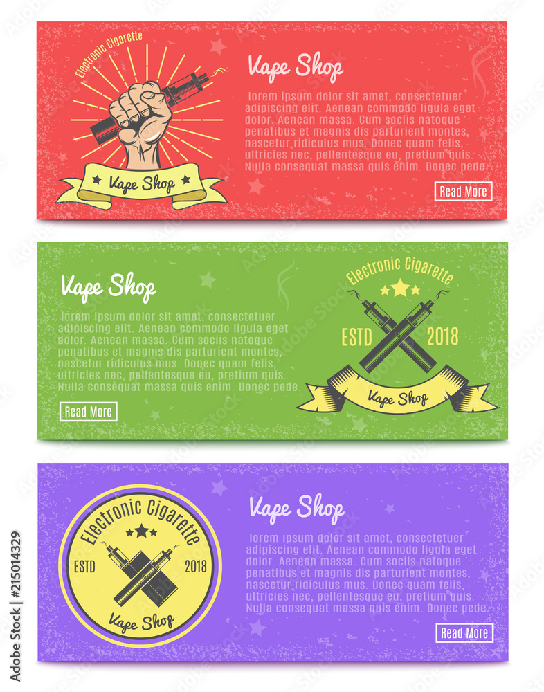 3 Vector Banner for vape shop.vector illustration.color vintage Stock ...