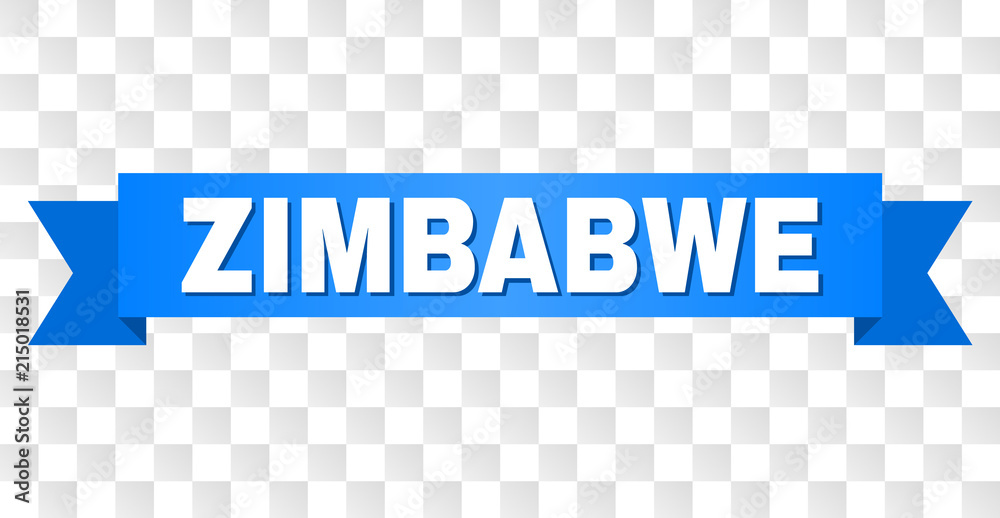 ZIMBABWE text on a ribbon. Designed with white caption and blue tape ...