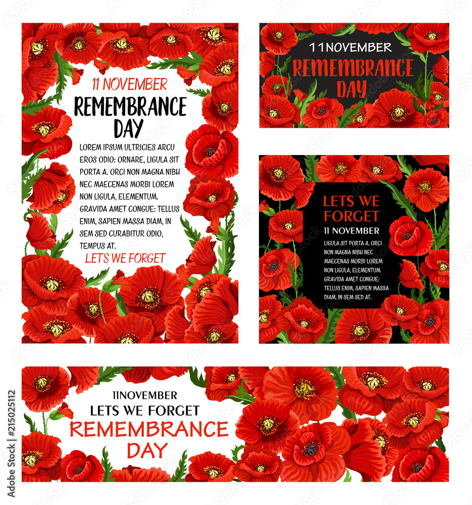 Remembrance Day red poppy flower poster design Stock Vector | Adobe Stock