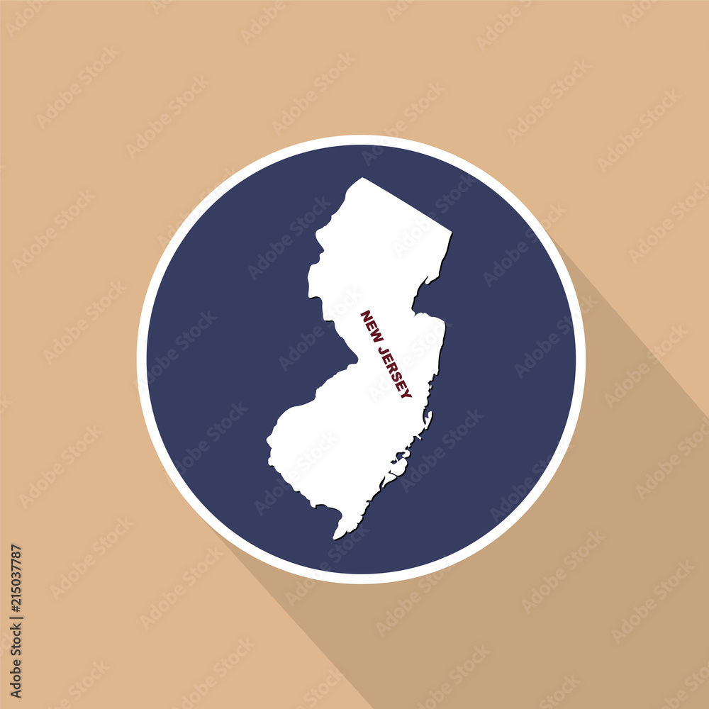 Map of the U.S. state of New Jersey on a blue background. State name ...