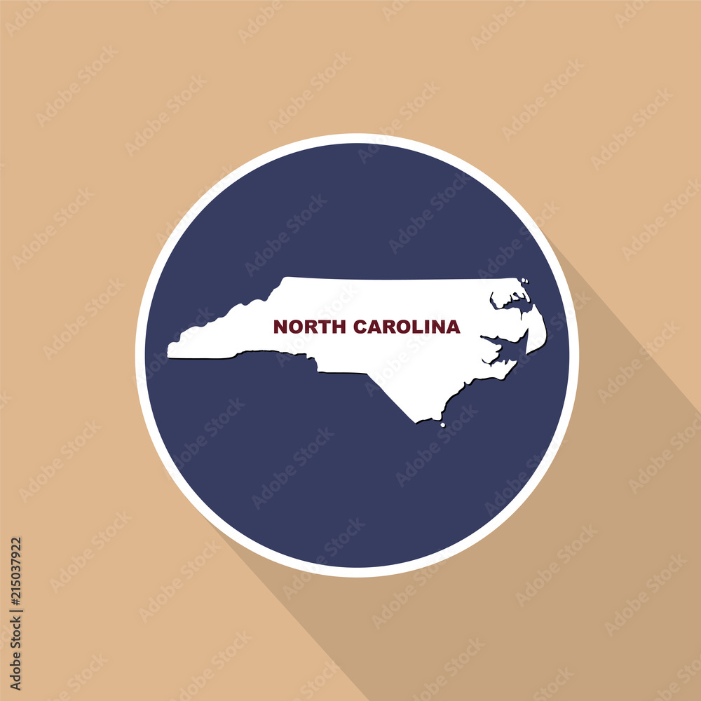 Map of the U.S. state of North Carolina on a blue background. State ...