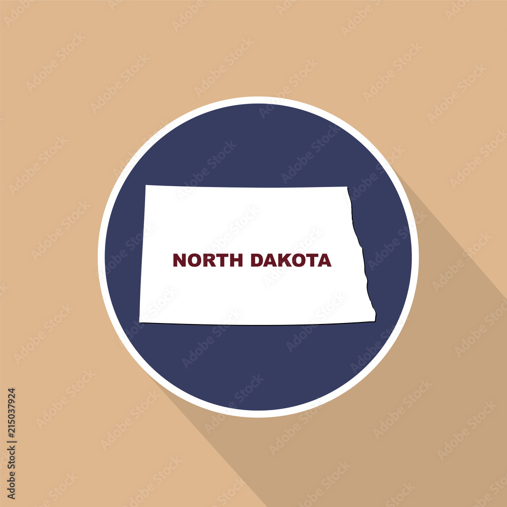 Map of the U.S. state of North Dakota on a blue background. State name ...