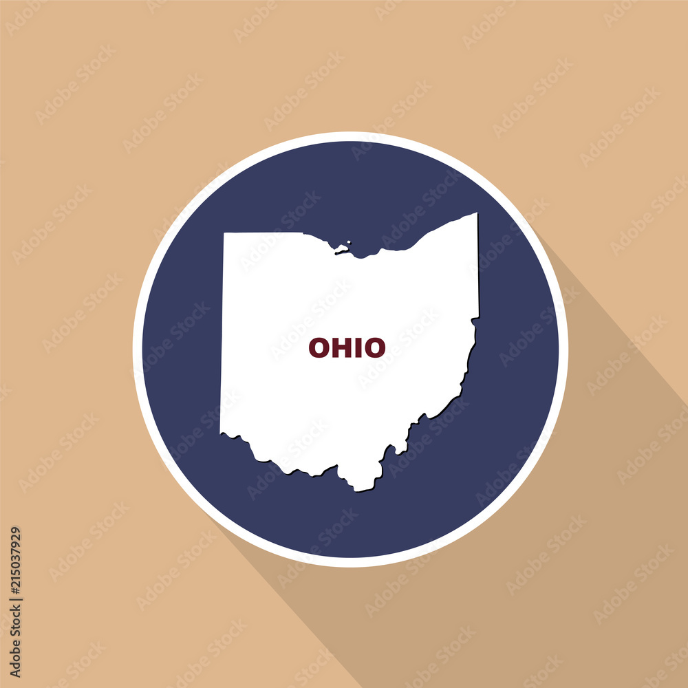 Map of the U.S. state of Ohio on a blue background. State name. Stock ...