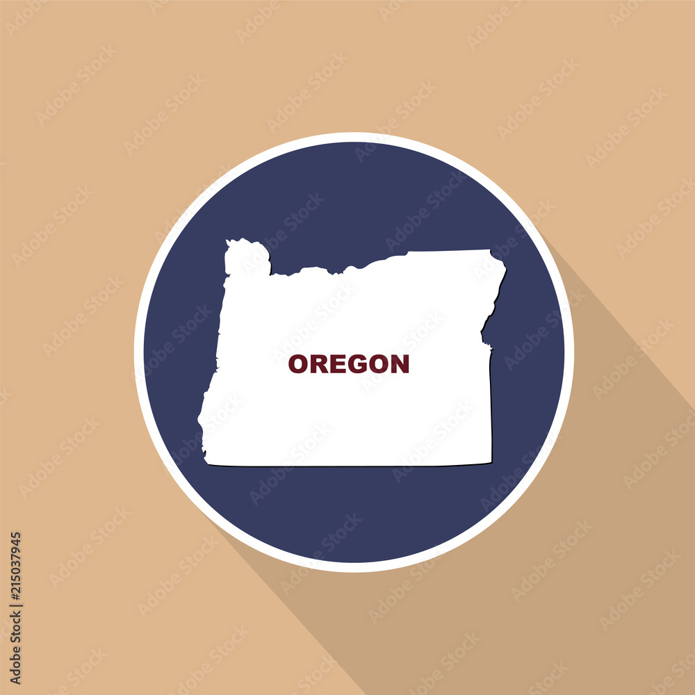 Map of the U.S. state of Oregon on a blue background. State name. Stock ...