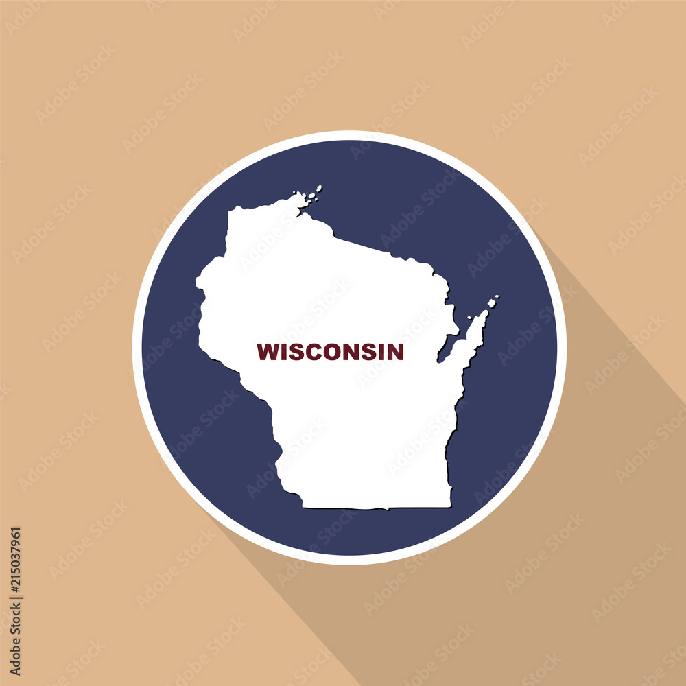 Map of the U.S. state of Wisconsin on a blue background. State name ...