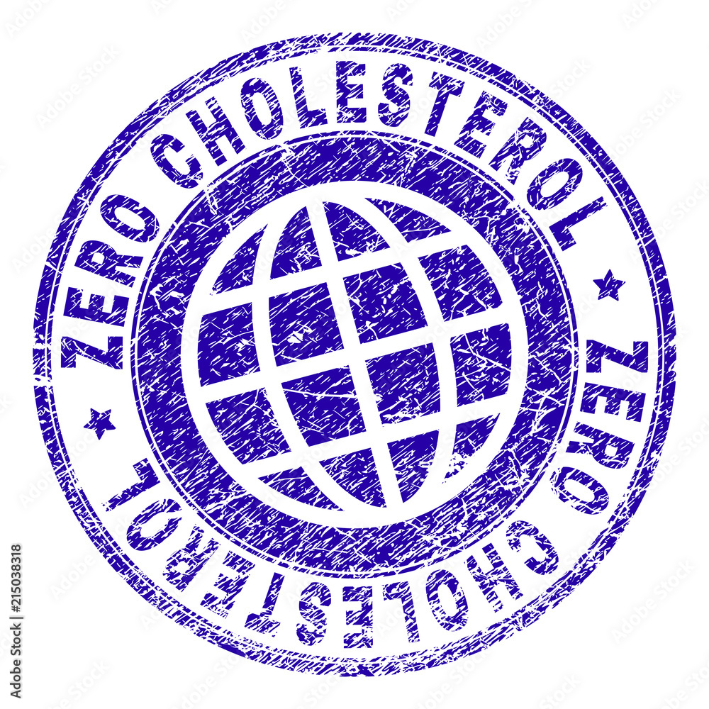 ZERO CHOLESTEROL stamp imprint with distress texture. Blue vector ...