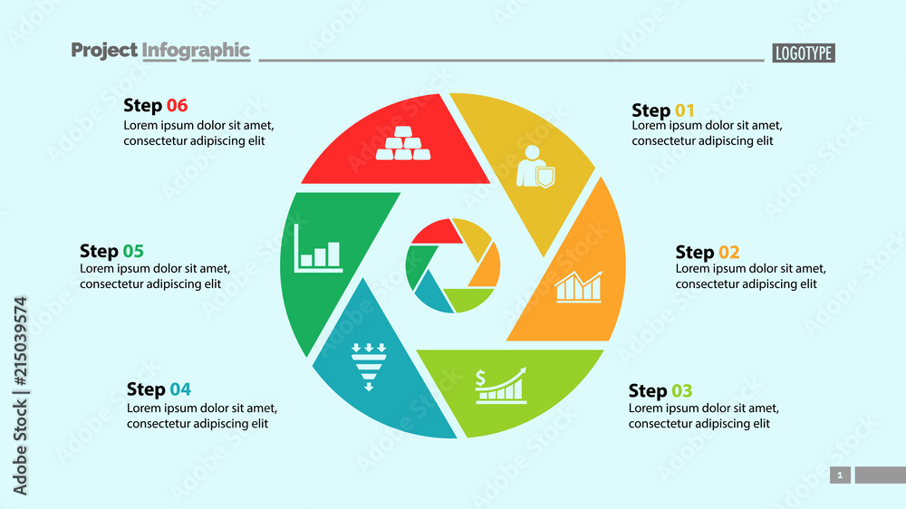Six steps process chart slide template. Business data. Circle, diagram ...