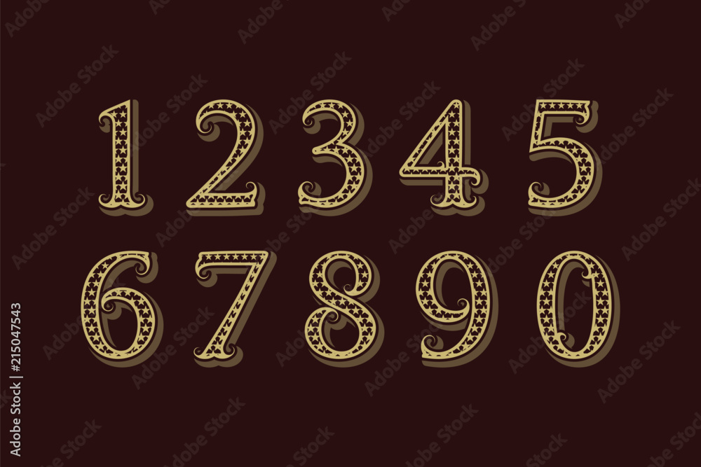 Starry patterned vintage numbers in old english style. Stock Vector ...