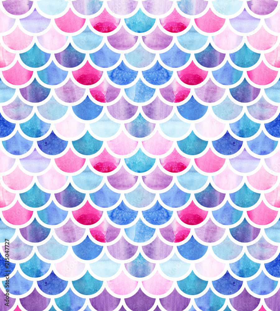 Mermaid scales. Watercolor fish scales. Bright summer pattern with ...