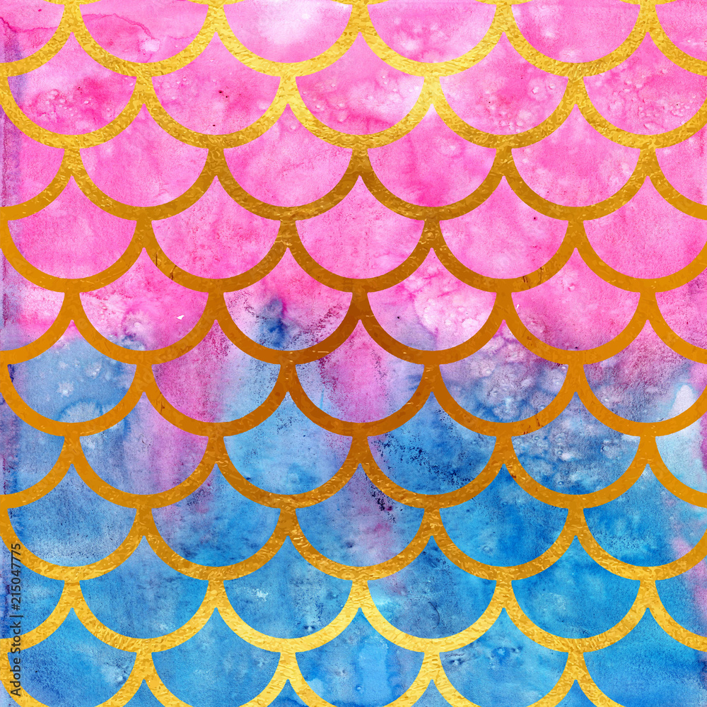Mermaid scales. Watercolor fish scales. Bright summer pattern with ...