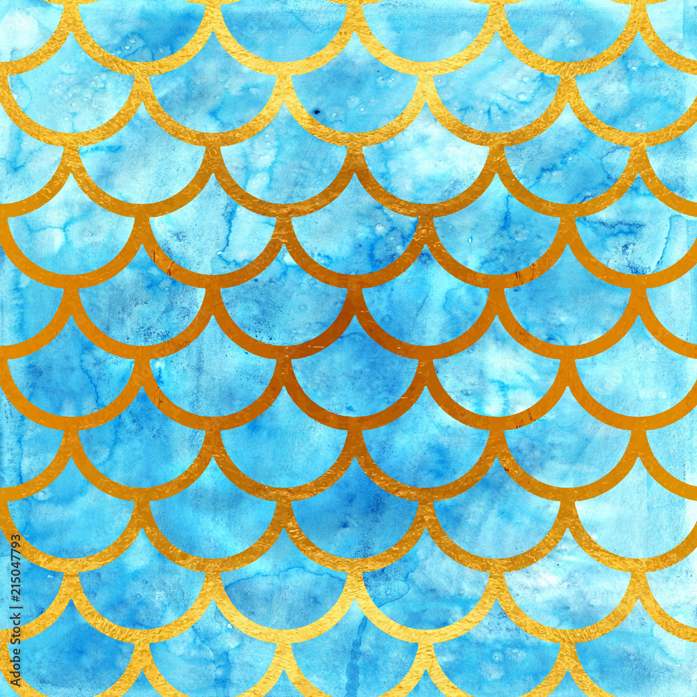 Mermaid scales. Watercolor fish scales. Bright summer pattern with ...