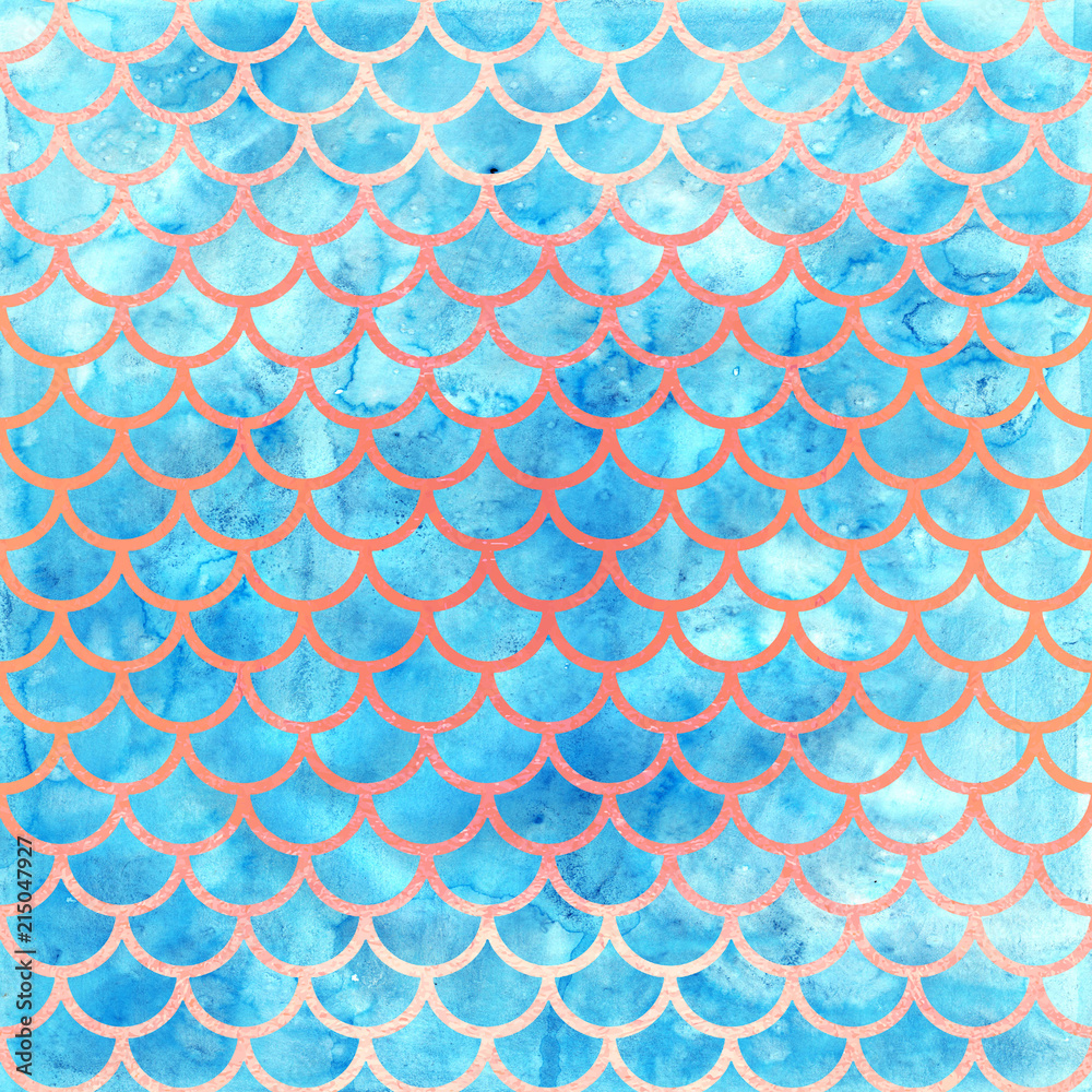 Mermaid scales. Watercolor fish scales. Bright summer pattern with ...