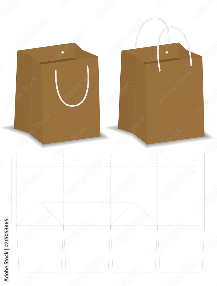 paper bag packaging die-cut and 3d bag mockup Stock Vector | Adobe Stock