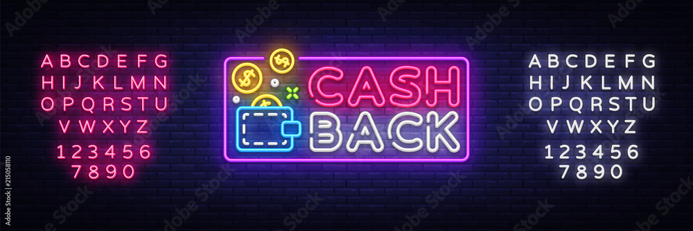 Cash Back sign vector design template. Wallet Cash Back symbols neon ...