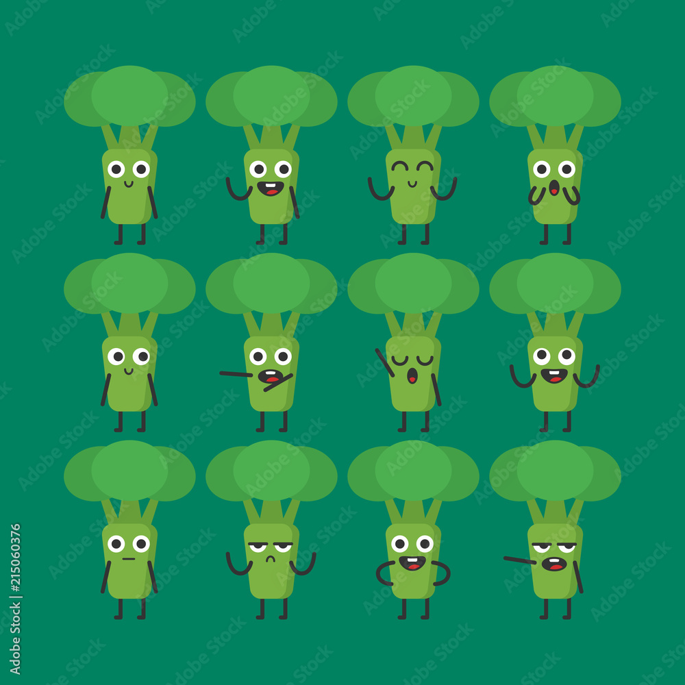 Broccoli character set different options and emotions Stock Vector ...