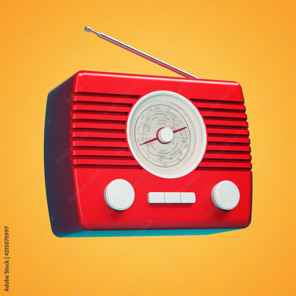 Red retro radio in cartoon style. 3D rendering Stock Photo | Adobe Stock