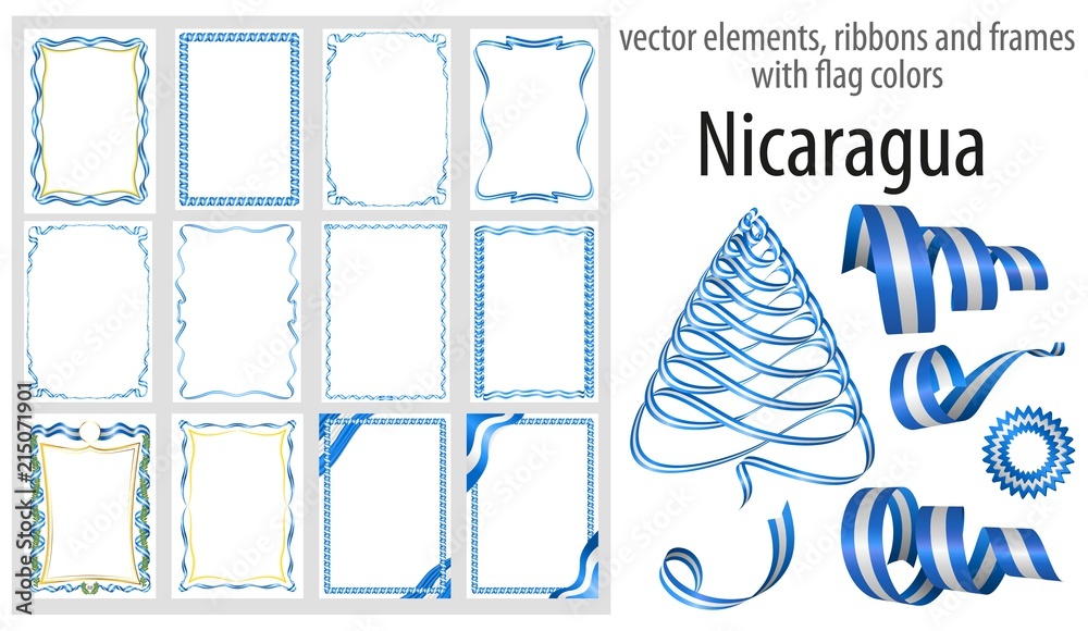 vector elements, ribbons and frames with flag colors Nicaragua ...