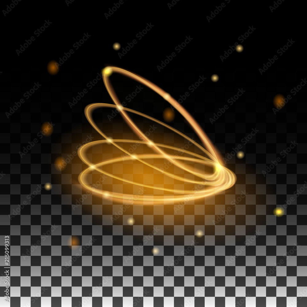 Gold ring glowing with the reflections on the transparent background ...