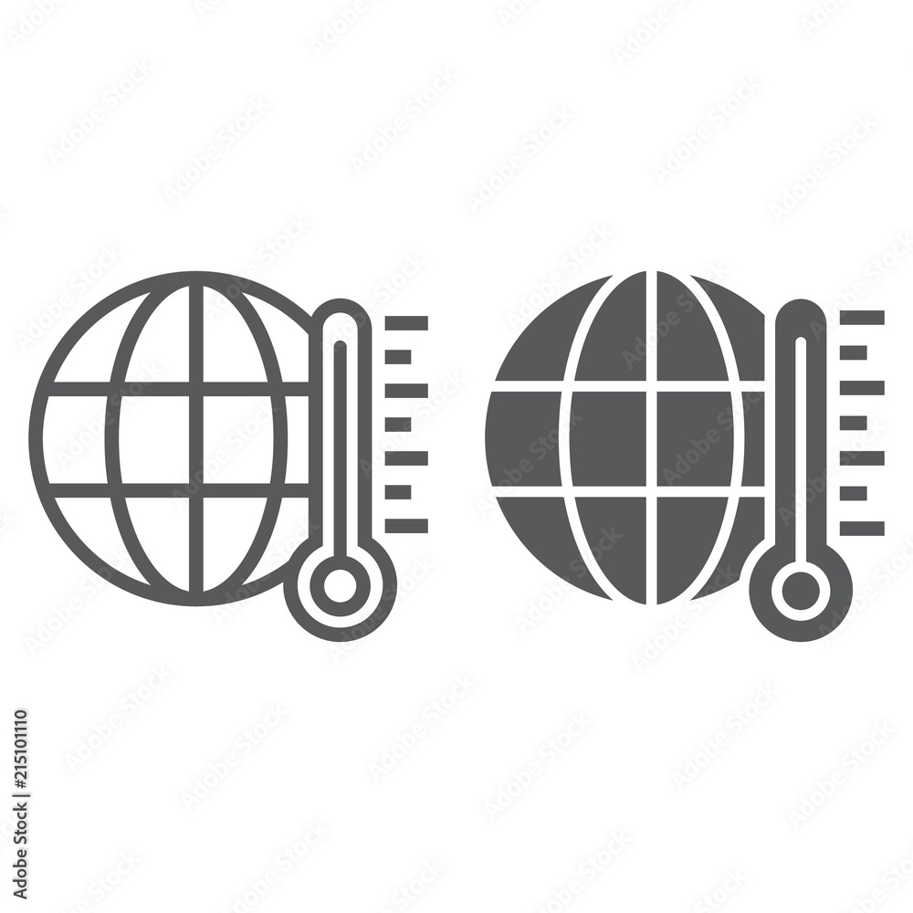 Global warming line and glyph icon, ecology and energy, climate sign ...