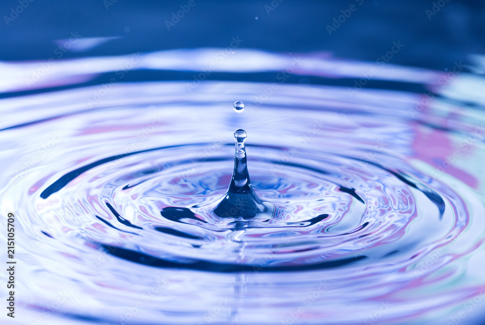 SImple Water Droplets into a Pool of Water with a Red and Blue ...