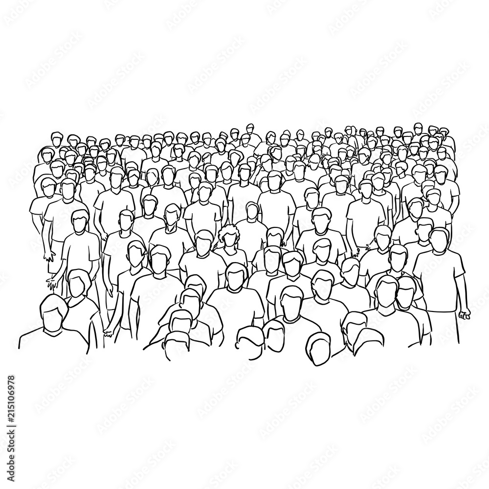 crowd of people standing vector illustration sketch doodle hand drawn ...