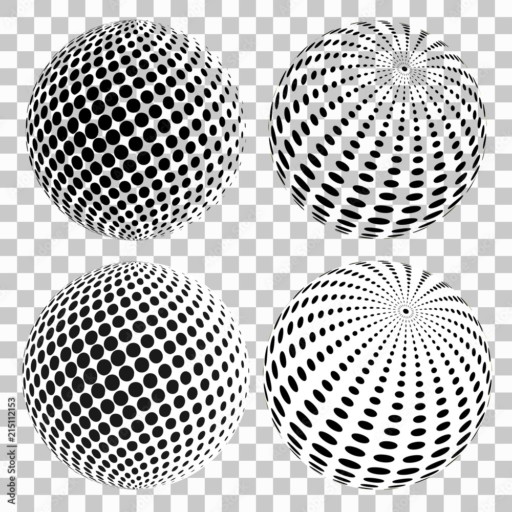 Set of 3D halftone dots spheres, on isolated transparent background ...