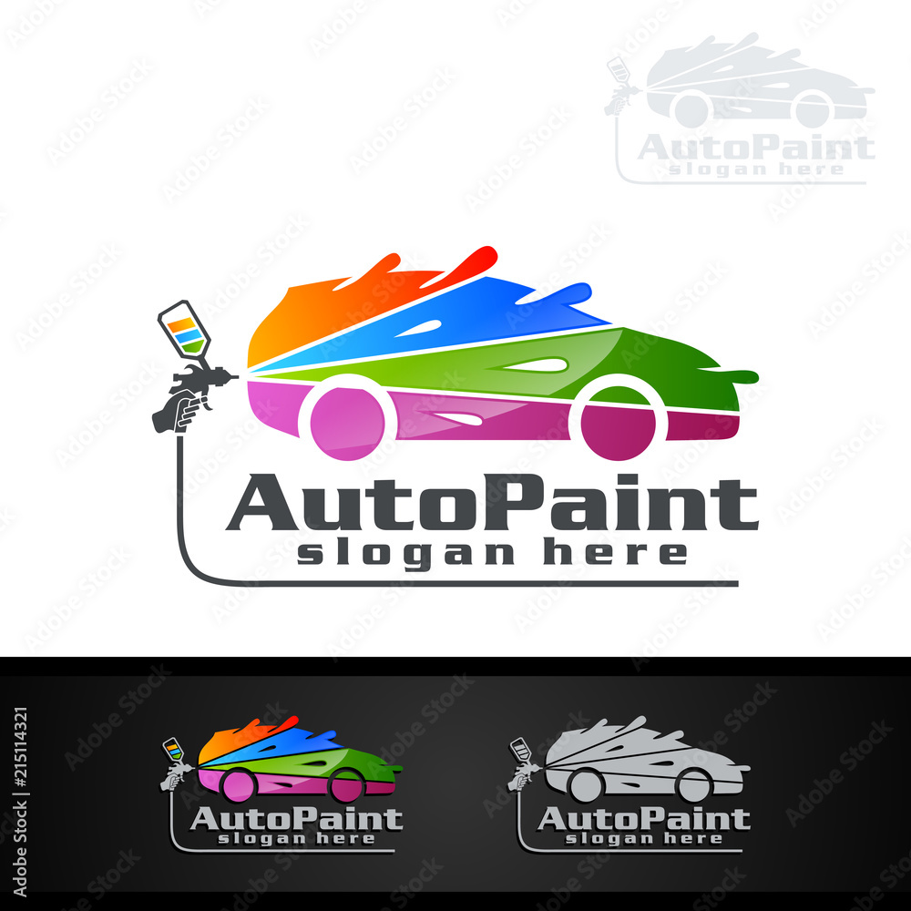 Car Painting Logo with Spray Gun and Sport Car Concept Stock Vector ...