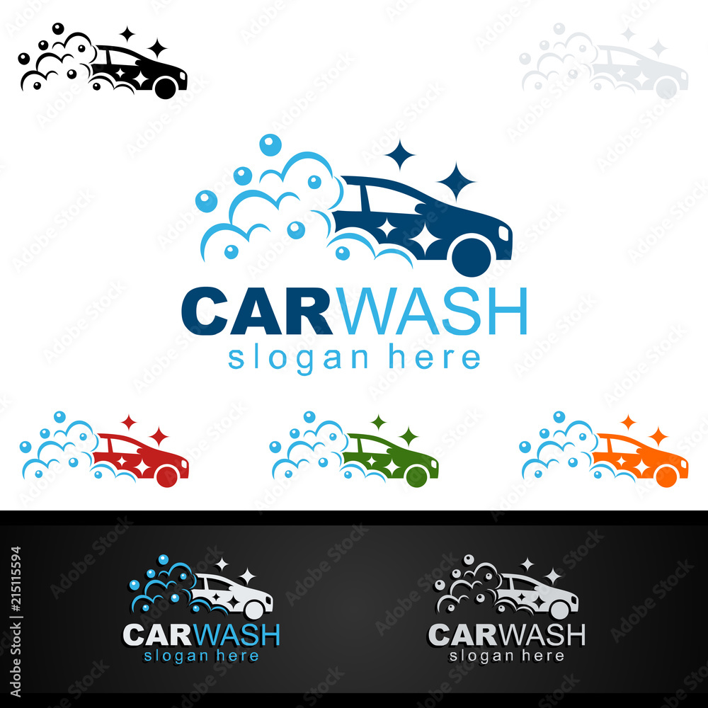 Car Wash Logo, Cleaning Car, Washing and Service Vector Logo Design ...