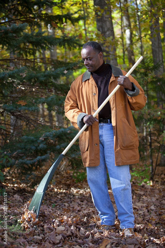 Man Raking Leaves