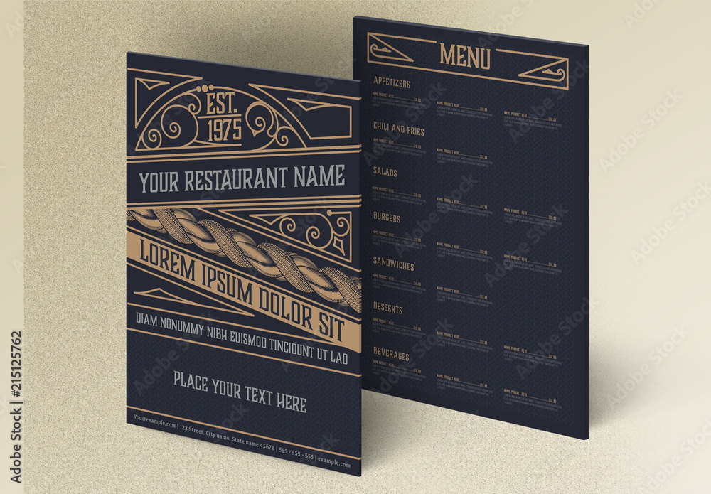 Vintage Restaurant Menu Layout with Tan Ornaments Stock Template ...
