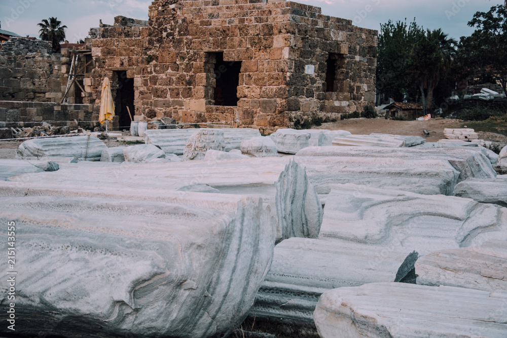Ancient city in Turkey. Ruins in Side. Remnants of the past. Stock ...