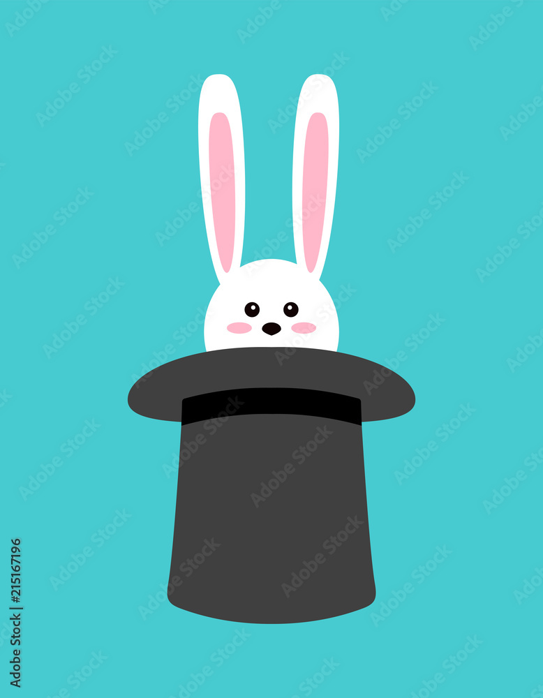 Magical rabbit in hat. Vector illustration in cartoon flat design style ...