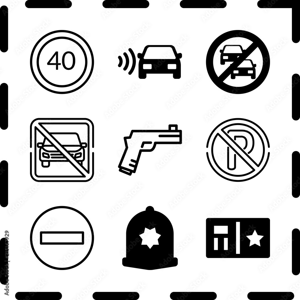 Simple 9 icon set of law related speed road radar, speed limit ...