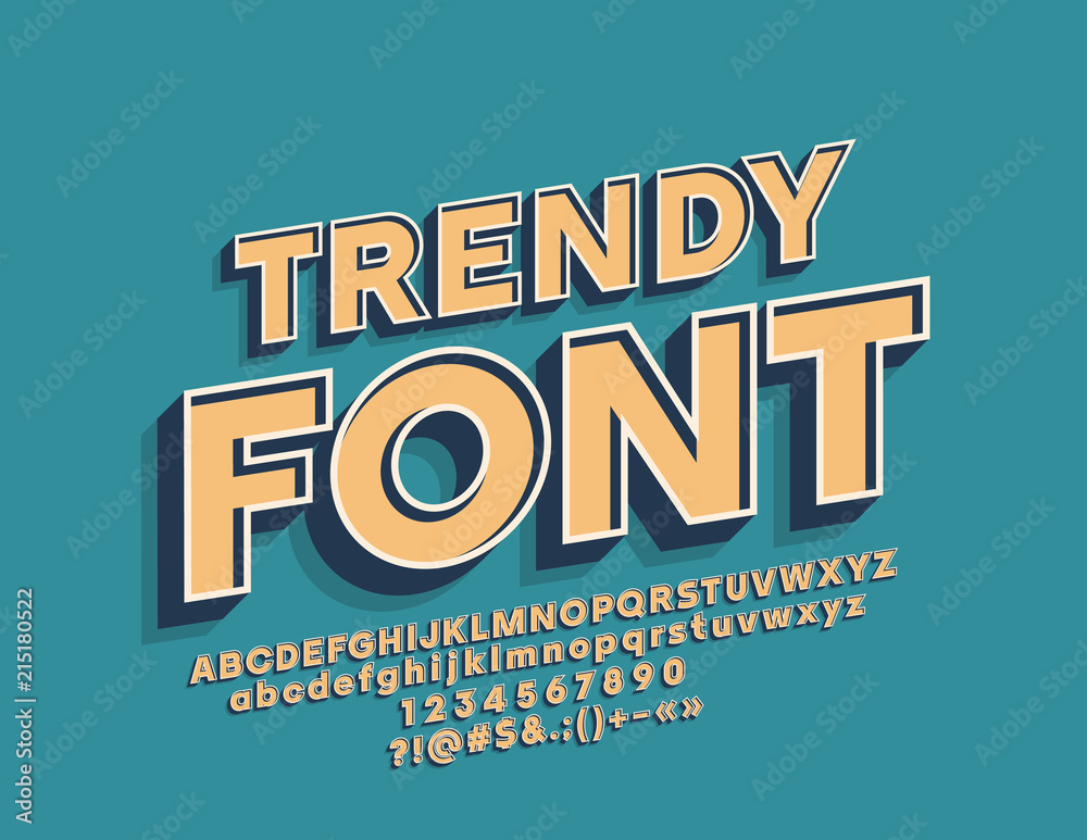 Vector Vintage Bright Font. Set of Retro 3D Letters, Numbers and ...