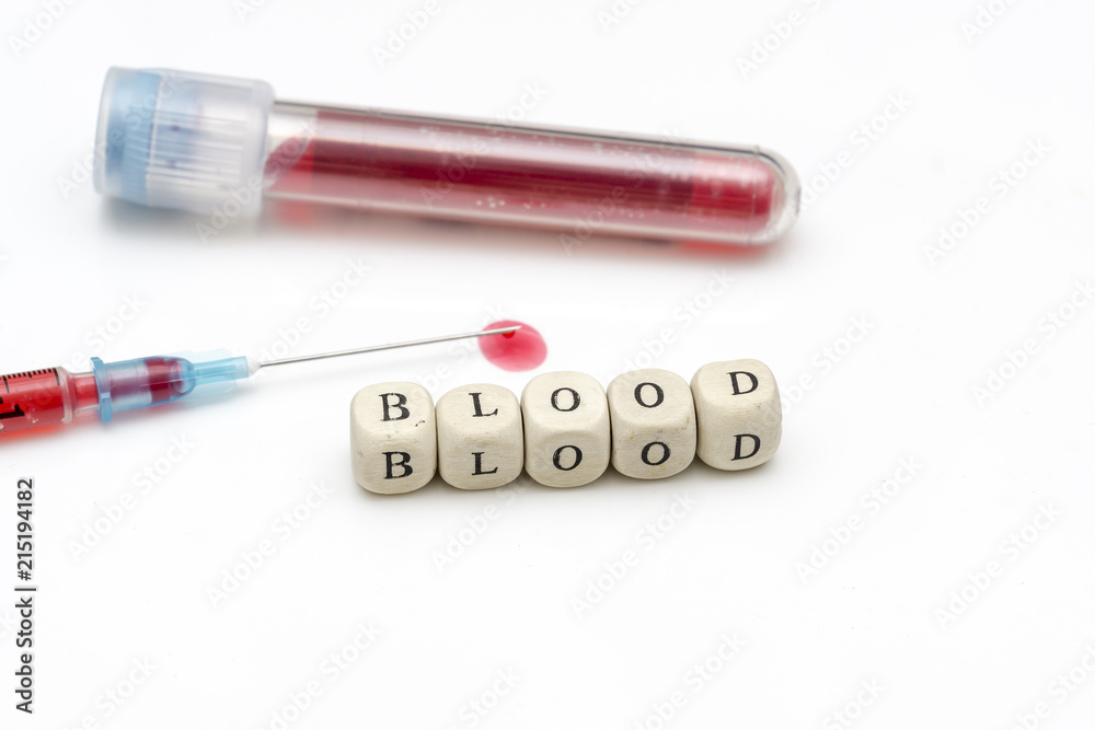 the 'BLOOD' concept of blood samples in the test tube, the droplets of ...