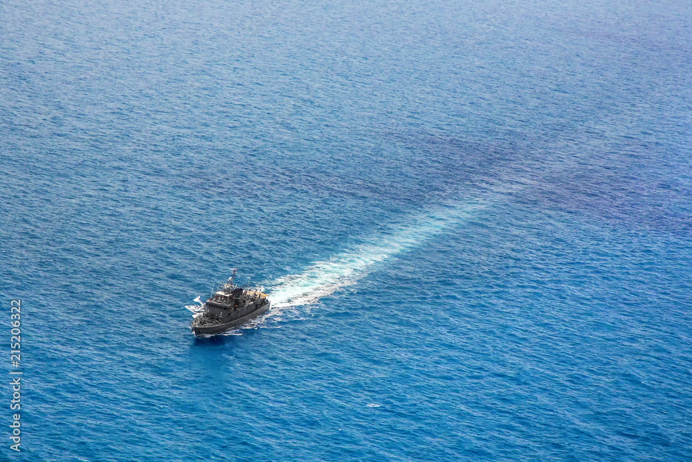 Military navy ships in a sea bay view from helicopter Stock Photo ...