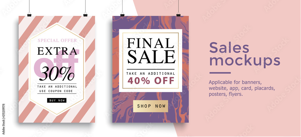 Set of two Sale mockup with discount. Vector illustrations for website ...