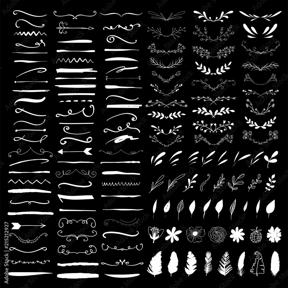 Line borders, text dividers and laurel design elements. Vector ...