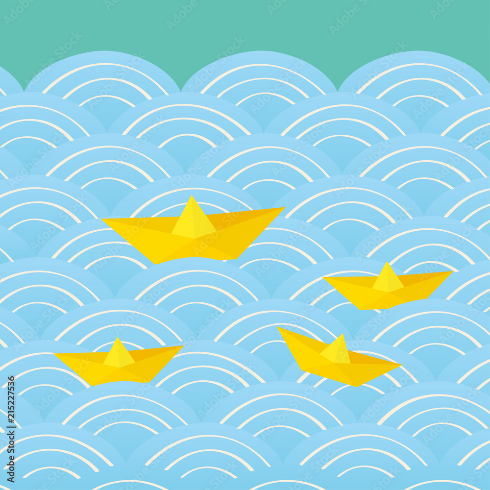 Vector background illustration of wave pattern and ship Stock Vector ...