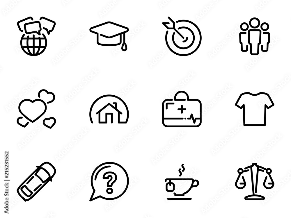 Set of black vector icons, isolated on white background, on theme ...