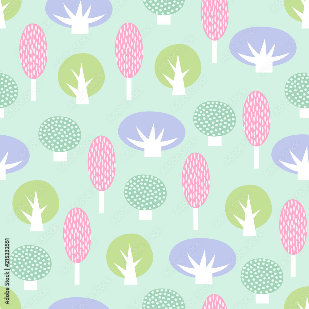 Cute scandinavian style decorative trees seamless pattern. Pastel ...