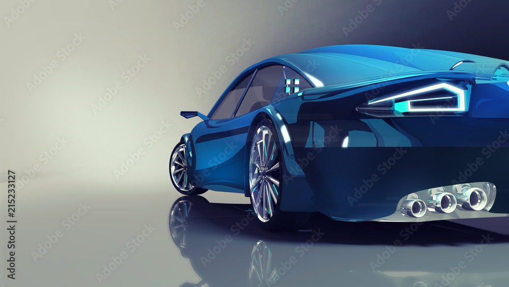 blue modern car back closeup on illuminated background Stock ...