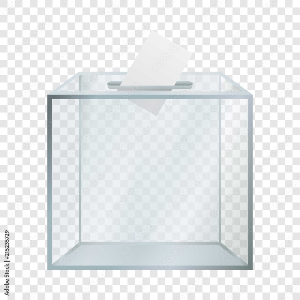 Transparent election box mockup. Realistic illustration of transparent ...
