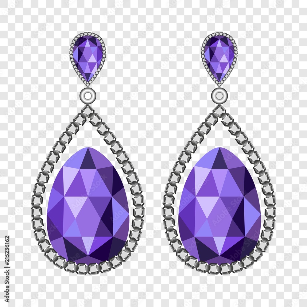 Amethyst earrings mockup. Realistic illustration of amethyst earrings ...