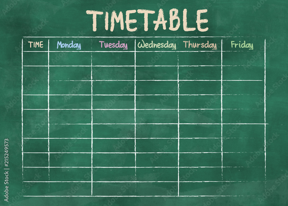 school timetable or class schedule on green classroom chalkboard Stock ...