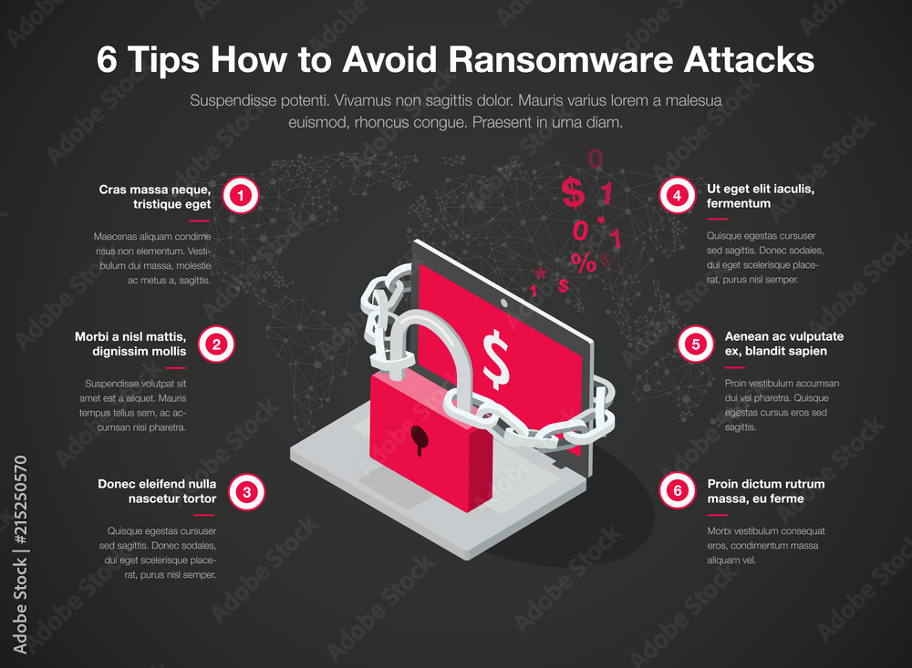 Simple infographic for 6 tips how to avoid ransomware attacks with ...
