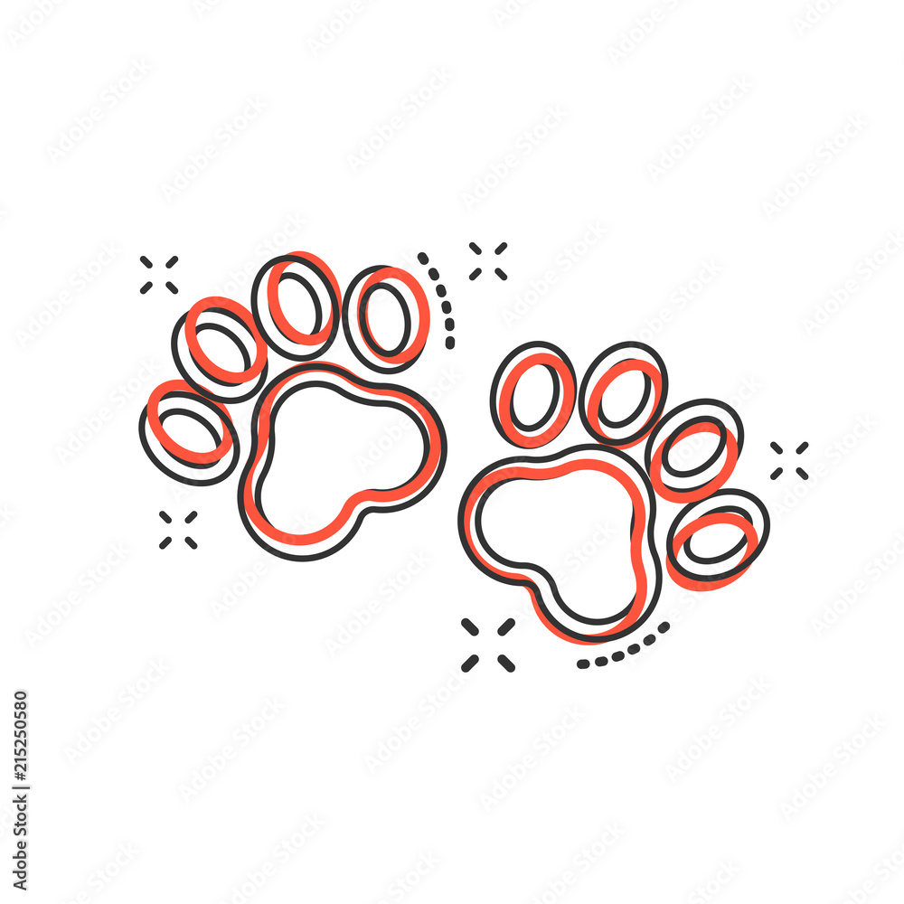 Vector cartoon paw print icon in comic style. Dog or cat pawprint sign ...
