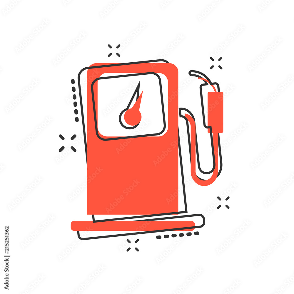 Vector cartoon fuel gas station icon in comic style. Car petrol pump ...