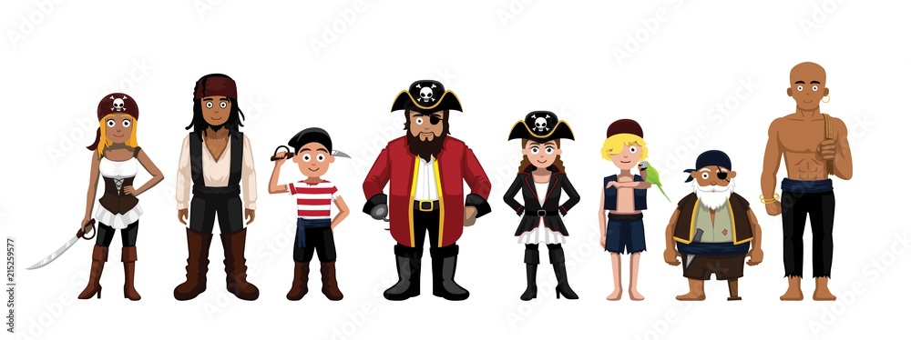 Pirate Characters Set Cartoon Vector Illustration Stock Vector | Adobe ...