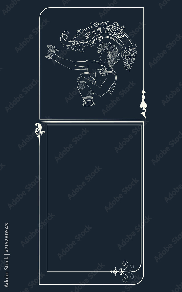 Dionysus Retro Label. Vector illustration depicting the god Dionysus in ...
